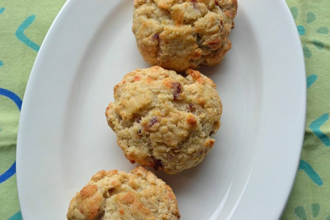 Asiago Cheese Bacon Scuffins with Dried Cranberries | My Bizzy Kitchen