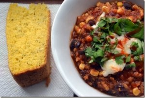 Souper Friday–Vegetarian Chili with Jalapeno Basil Cornbread | My Bizzy ...