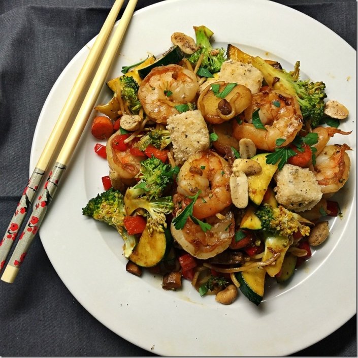 Shrimp and Tofu Stir fry with Ginger Sriracha Sauce | My Bizzy Kitchen